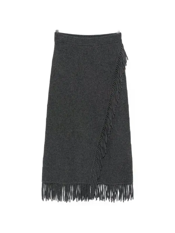 Simkhai Casey Fringe-trim Ribbed Midi Skirt