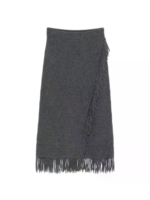 Simkhai Casey Fringe-trim Ribbed Midi Skirt - Grey