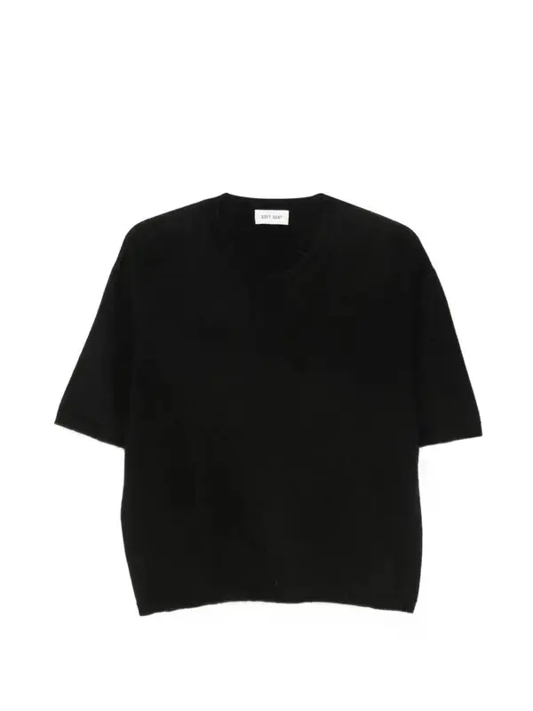 Soft Goat Fine Knit Crew Neck T-shirt - Black
