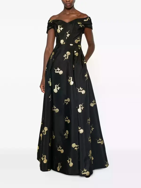 Rebecca Vallance Mariya Floral-jacquard Gown - Black