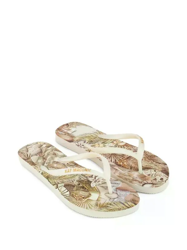 KAT MACONIE Sola Leaf-print Flip-flops - Neutrals