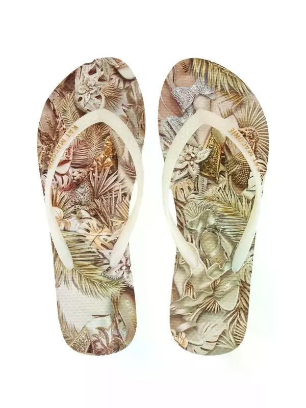 KAT MACONIE Sola Leaf-print Flip-flops - Neutrals