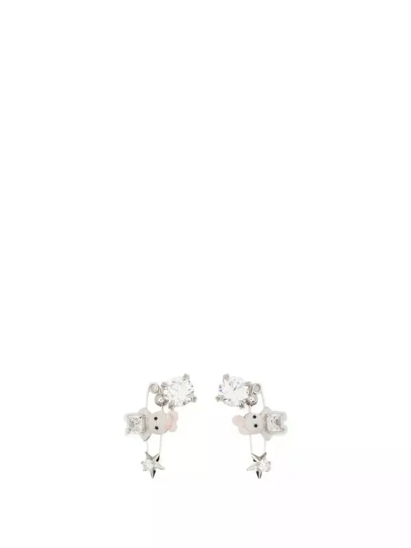 YVMIN Woven Mini Rabbit Safety-pin Earrings - Silver