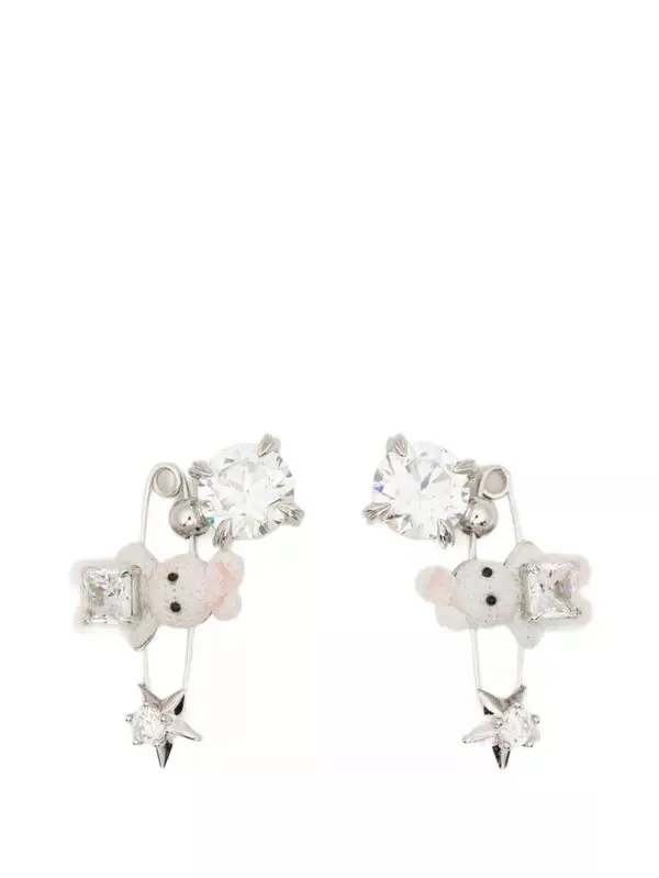YVMIN Woven Mini Rabbit Safety-pin Earrings - Silver