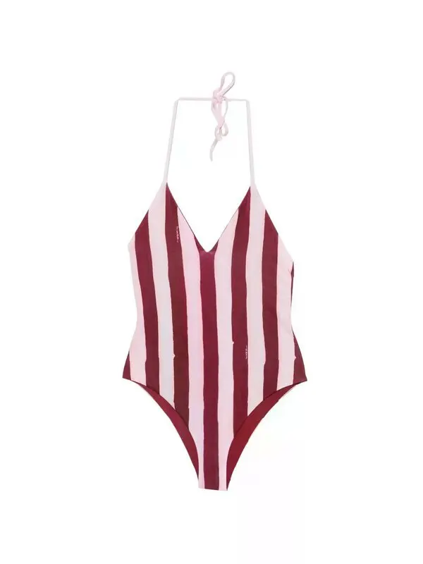 Fendi Striped Halterneck Swimsuit - Red