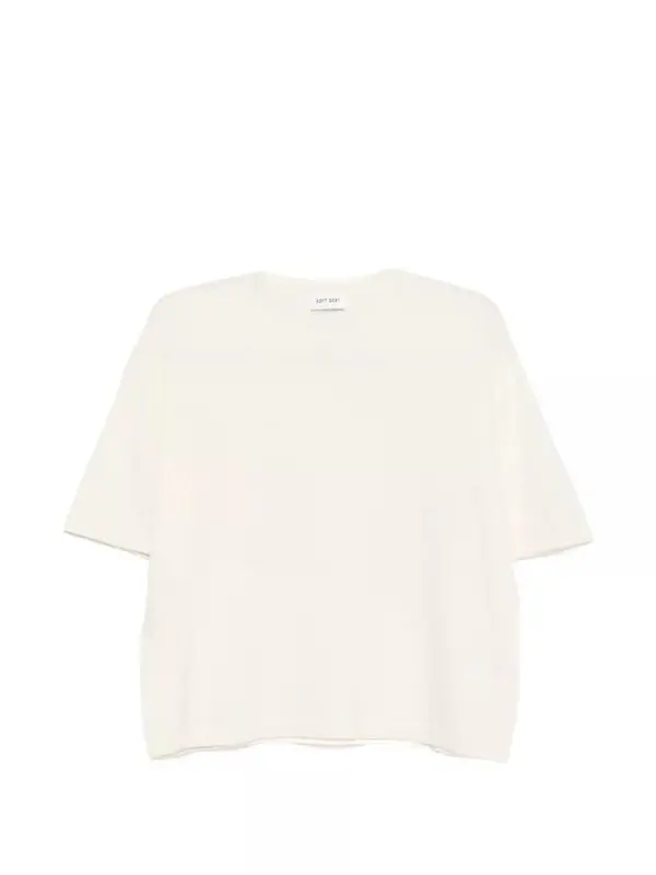 Soft Goat Crew Neck Short Sleeve Knit T-shirt - Neutrals