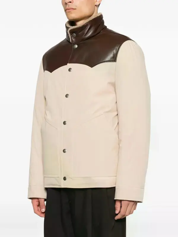 Brunello Cucinelli Shearling-trim Leather-yoke Jacket - Neutrals