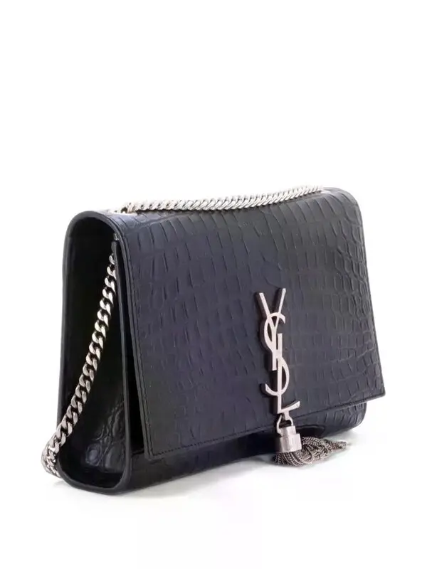 Saint Laurent Classic Monogram Tassel Crocodile Embossed Leather Medium Crossbody Bag
