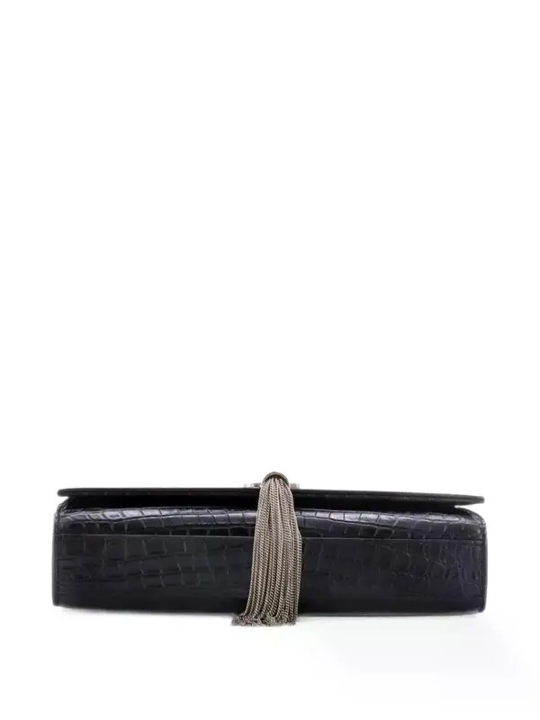 Saint Laurent Classic Monogram Tassel Crocodile Embossed Leather Medium Crossbody Bag