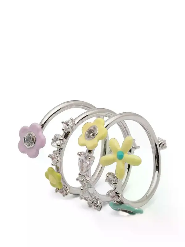 YVMIN Flower-motif Crystal-embellished Ring