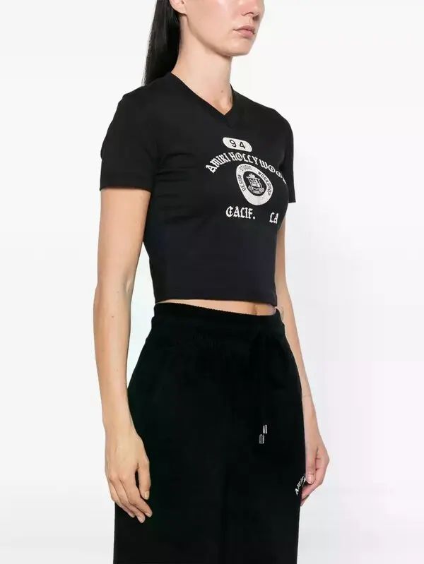 Amiri Logo Print V-neck Cropped T-shirt