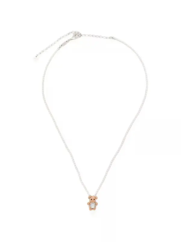 YVMIN Bear-pendant Mother-of-pearl Necklace - Silver