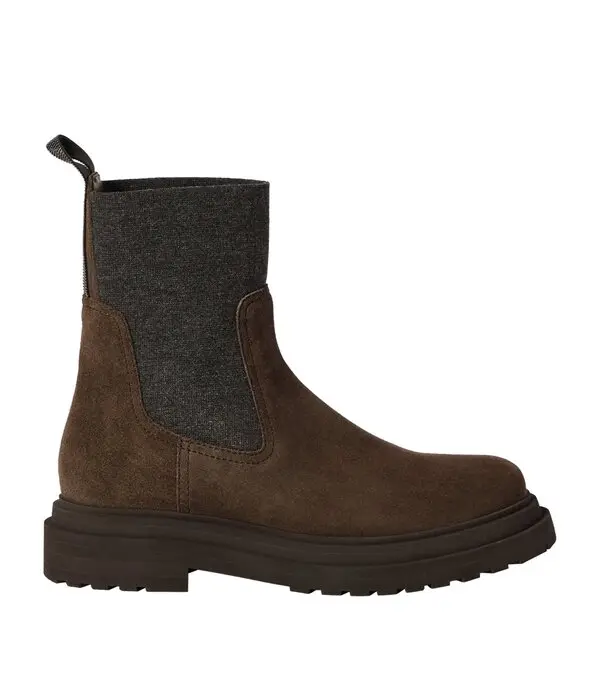 Brunello Cucinelli Suede Knit Ankle Boots
