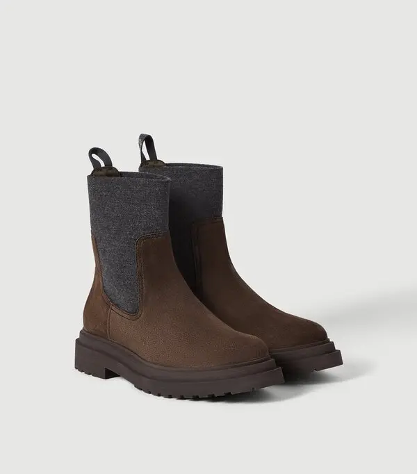 Brunello Cucinelli Suede Knit Ankle Boots