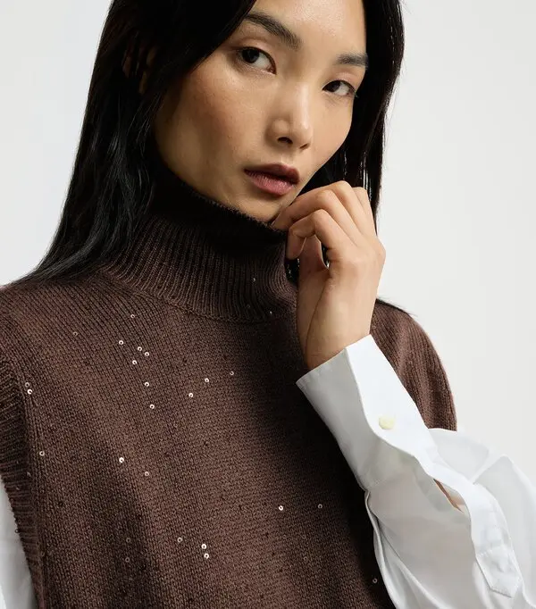 Brunello Cucinelli Cashmere-silk Embellished Sweater Vest - Brown