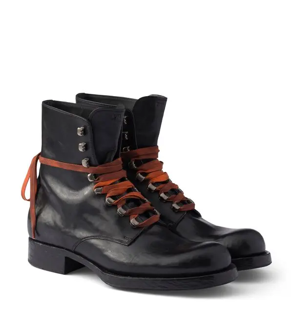 Prada Leather Lace-up Ankle Boots