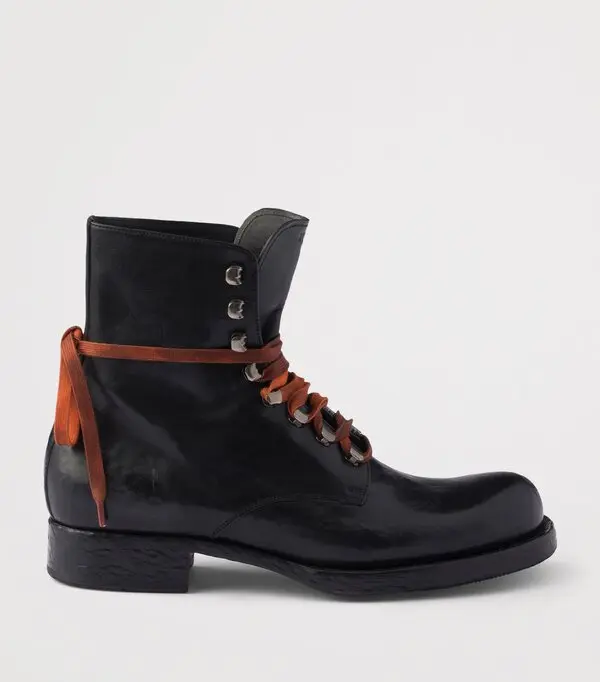 Prada Leather Lace-up Ankle Boots