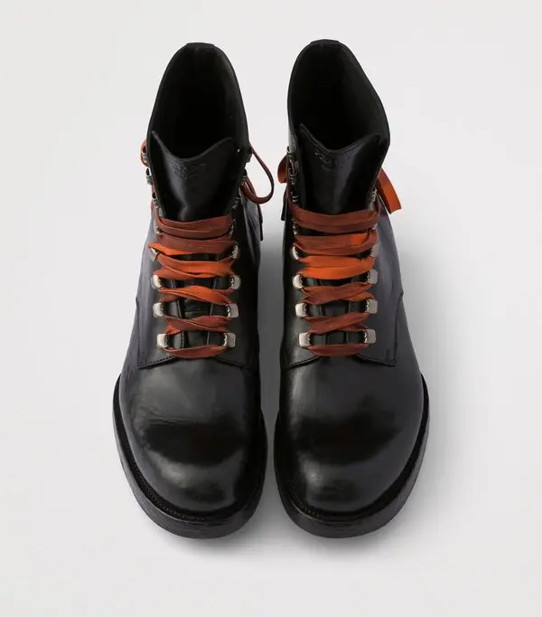 Prada Leather Lace-up Ankle Boots