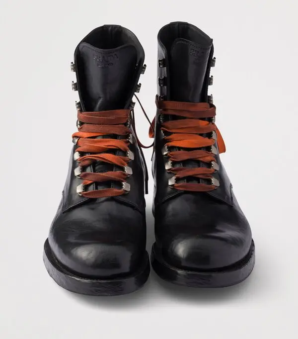 Prada Leather Lace-up Ankle Boots