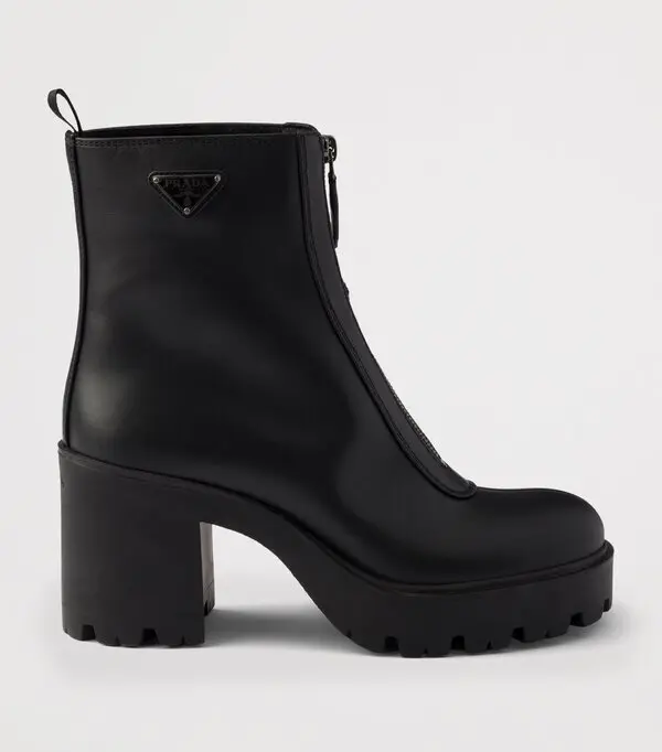 Prada Leather Zipped Heeled Ankle Boots 85