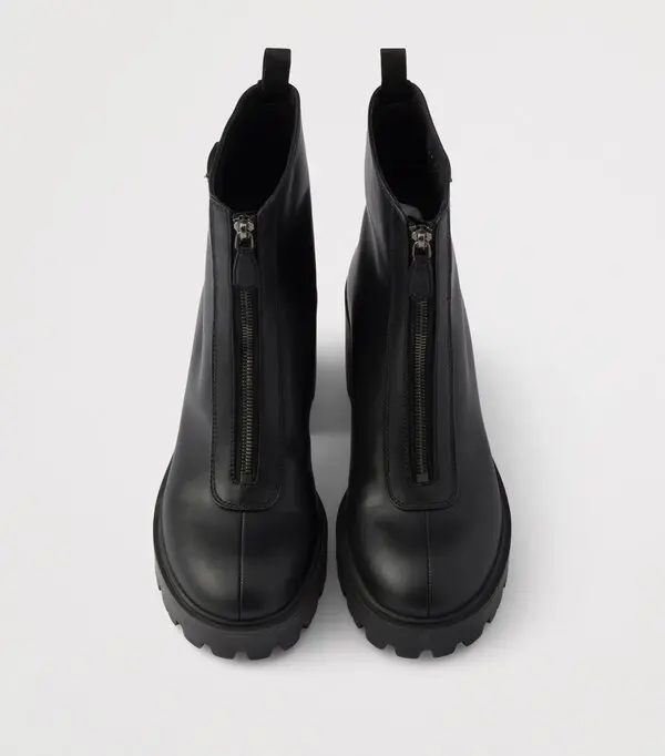 Prada Leather Zipped Heeled Ankle Boots 85