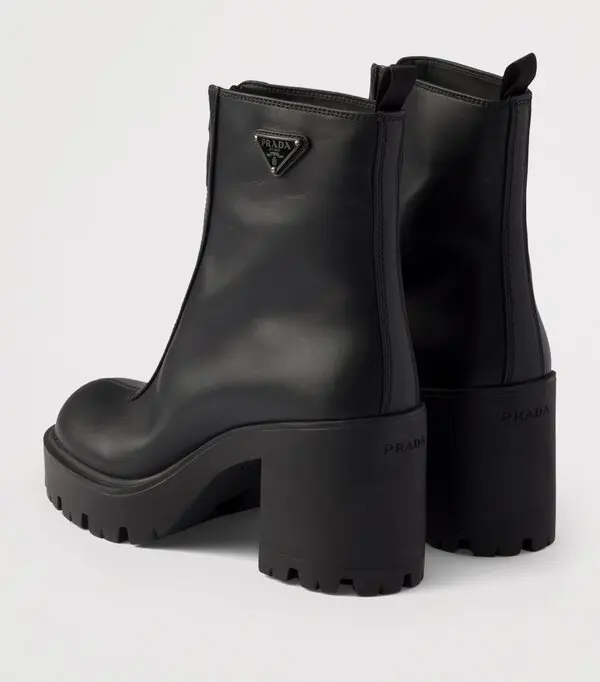 Prada Leather Zipped Heeled Ankle Boots 85