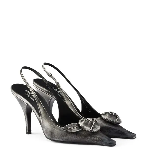 Prada Leather Bow-detail Slingback Pumps 90