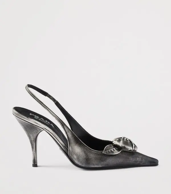 Prada Leather Bow-detail Slingback Pumps 90