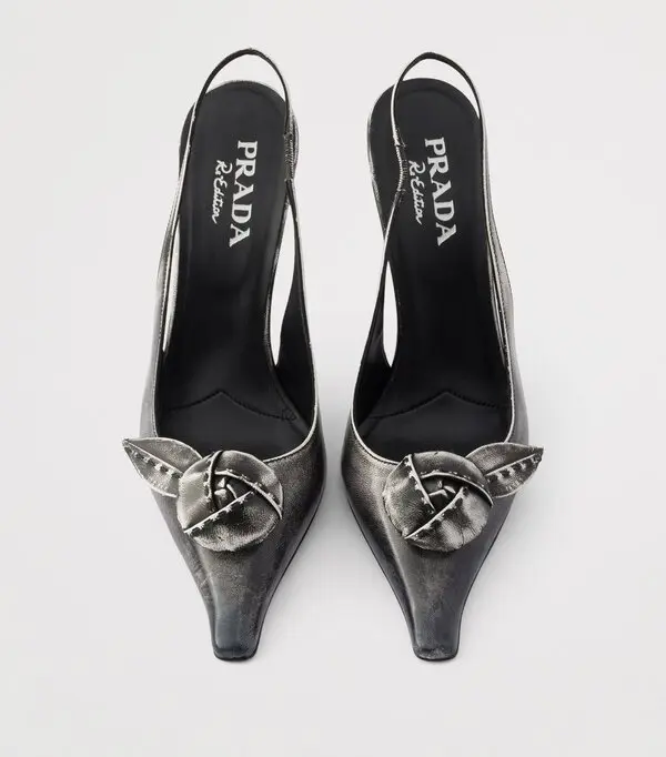 Prada Leather Bow-detail Slingback Pumps 90