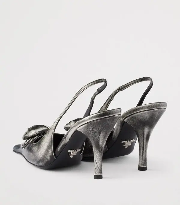 Prada Leather Bow-detail Slingback Pumps 90