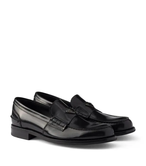 Prada Brushed Leather Loafers - Black