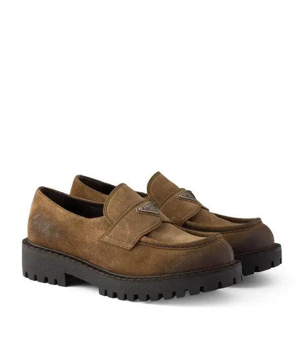 Prada Suede Aged Chunky Loafers - Brown