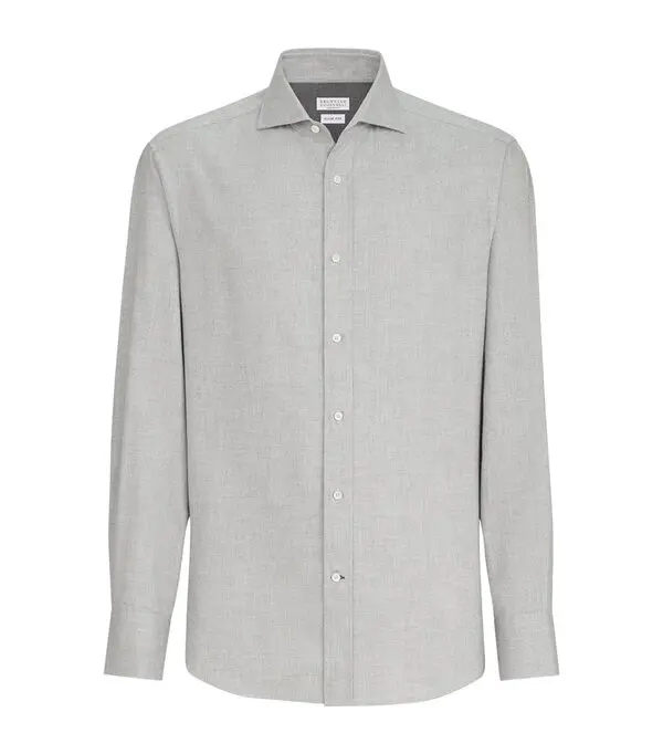 Brunello Cucinelli Cotton-blend Chevron Flannel Shirt - Grey