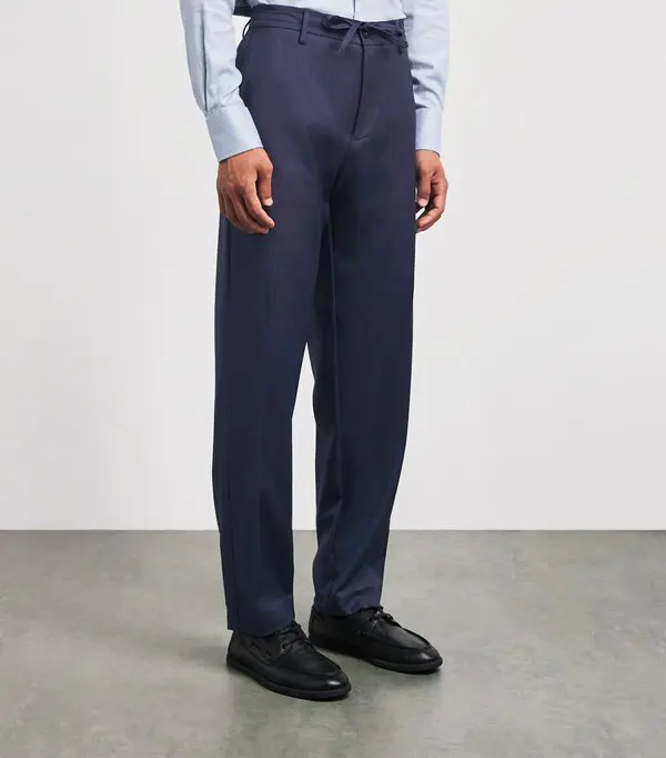 Canali Stretch-wool Drawstring Straight Trousers
