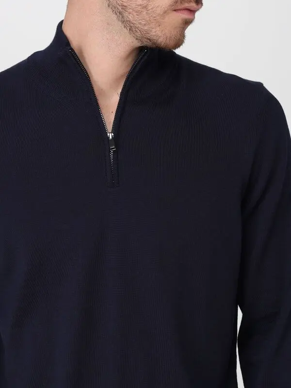 BOSS Pure Wool Half-zip Turtleneck Sweater With Ribbed Hems - Blue