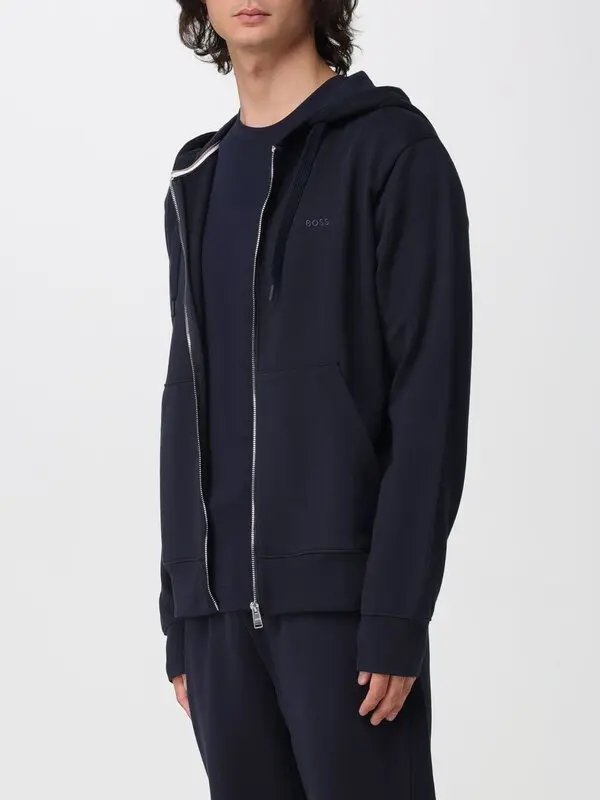BOSS Cotton Zip-up Hoodie Sweatshirt With Drawstring - Blue