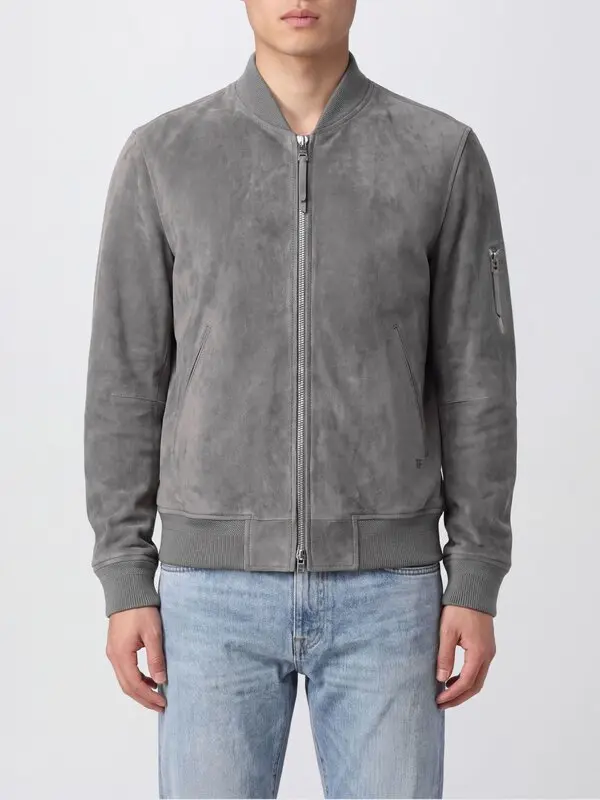 TOM FORD Suede Calfskin Bomber Jacket With Ribbed Collar