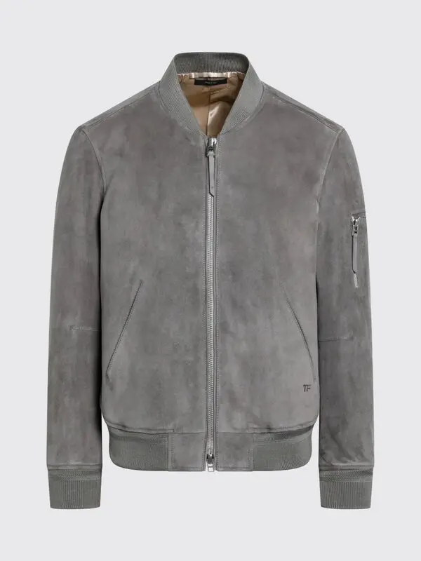 TOM FORD Suede Calfskin Bomber Jacket With Ribbed Collar