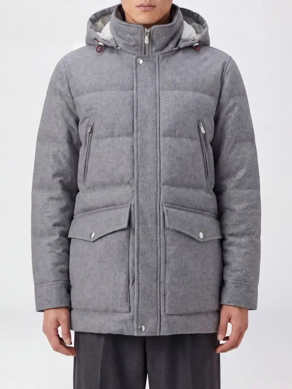 Brunello Cucinelli Padded Wool Parka With Detachable Hood - Grey