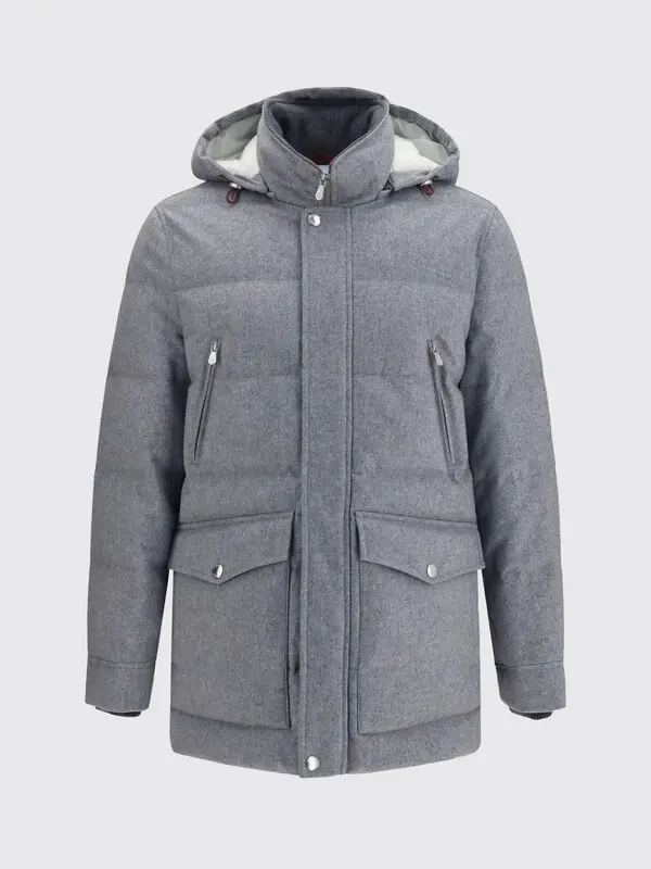 Brunello Cucinelli Padded Wool Parka With Detachable Hood - Grey
