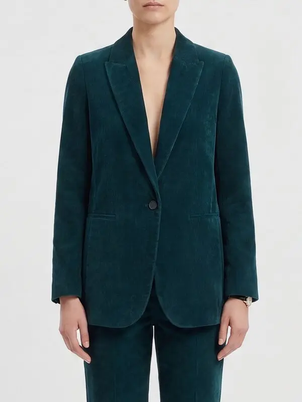 FORTE_FORTE Single-breasted Corduroy Velvet Blazer With Peak Lapels - Green