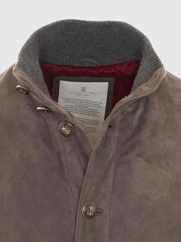 Brunello Cucinelli Suede Calfskin Bomber Jacket With Knit Details - Grey