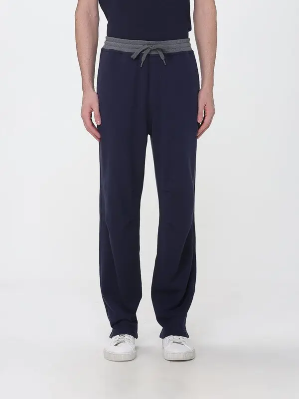 Brunello Cucinelli Pure Cotton Jogging Pants With Embroidered Logo - Navy