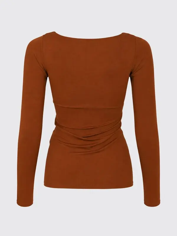 Elisabetta Franchi Long-sleeved Stretch Viscose Top With V-neck - Brown