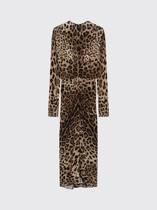 Dolce & Gabbana Animalier Print Viscose Midi Sheath Dress With Knotted Waist