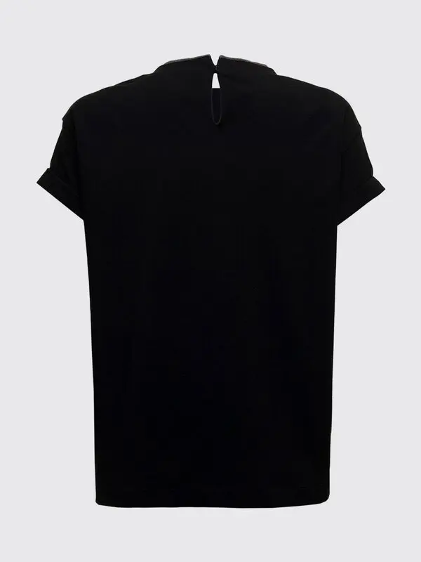 Brunello Cucinelli Short-sleeved Cotton T-shirt With Monili Embroidery - Black