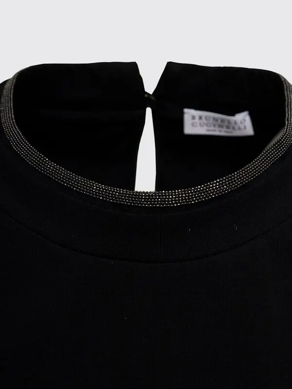 Brunello Cucinelli Short-sleeved Cotton T-shirt With Monili Embroidery - Black