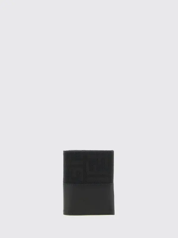 Fendi Ff Jacquard Fabric Bifold Card Holder With Snap Closure - Black