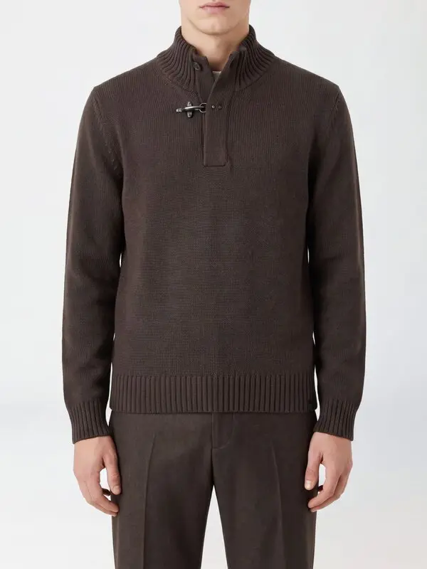 FAY Wool Long-sleeved Turtleneck With Toggle Fastening - Brown