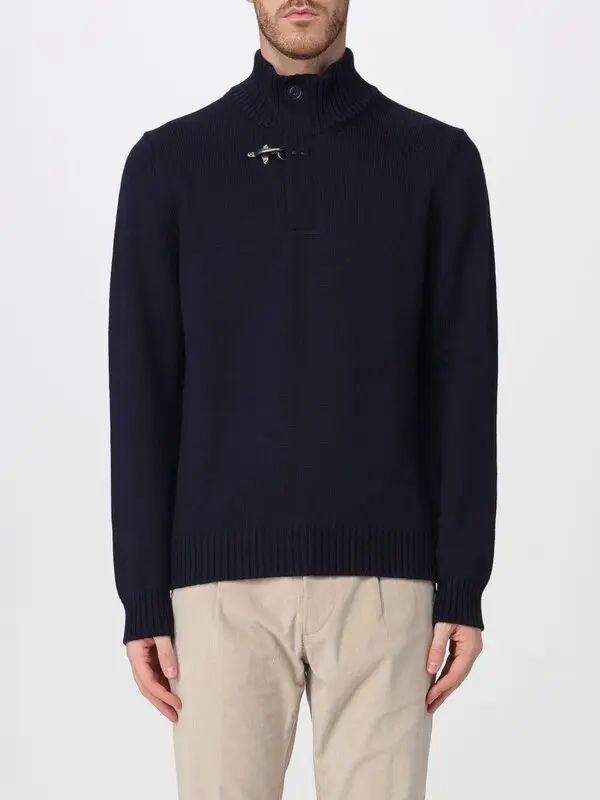 FAY Wool Long-sleeved Turtleneck With Iconic Toggle Fastening - Navy